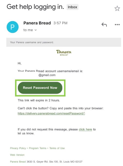 How do I reset my MyPanera password?