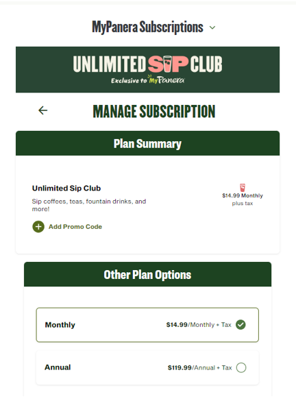 Where do I go to manage my Unlimited Sip Club Subscription?
