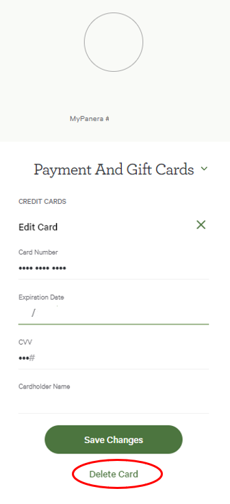 How do I edit the payment stored on my MyPanera account?