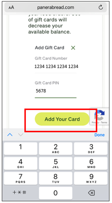 How do I add a Panera Bread Gift Card to pay for my Unlimited Sip Club ...