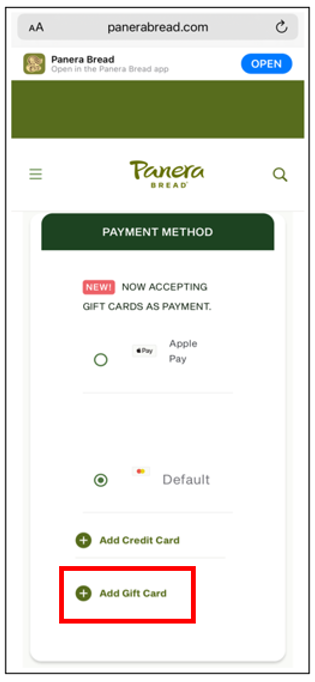 How do I add a Panera Bread Gift Card to pay for my Unlimited Sip Club ...