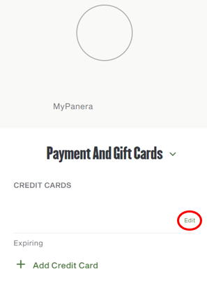 How do I edit the payment stored on my MyPanera account?