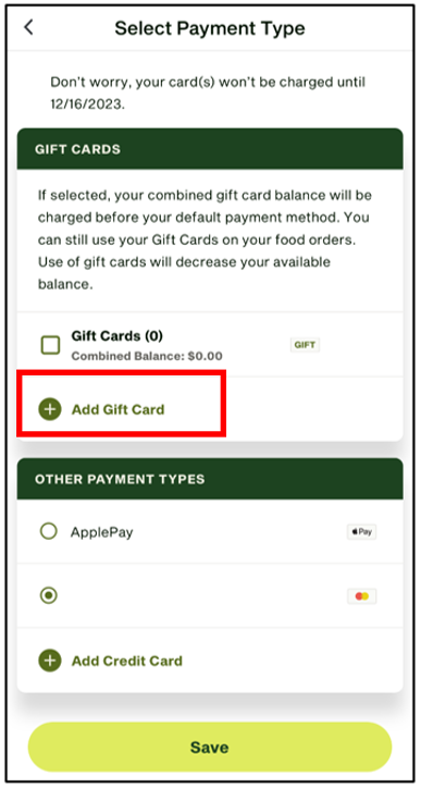 How do I add a Panera Bread Gift Card to pay for my Unlimited Sip Club ...