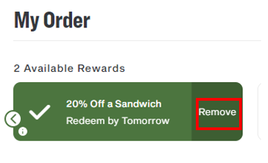 How do I redeem a MyPanera reward for an online order?