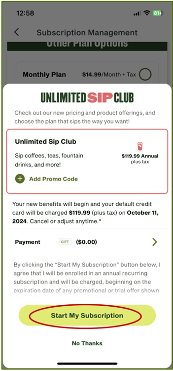 How can I switch my Unlimited Sip Club Plan?