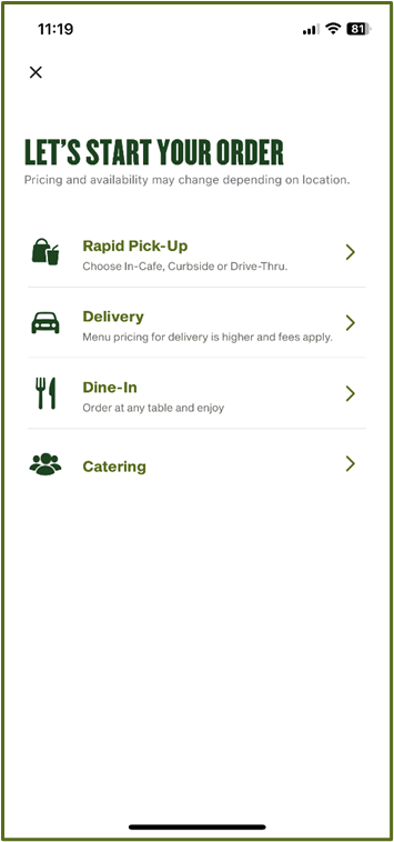 How do I navigate the Panera mobile app?